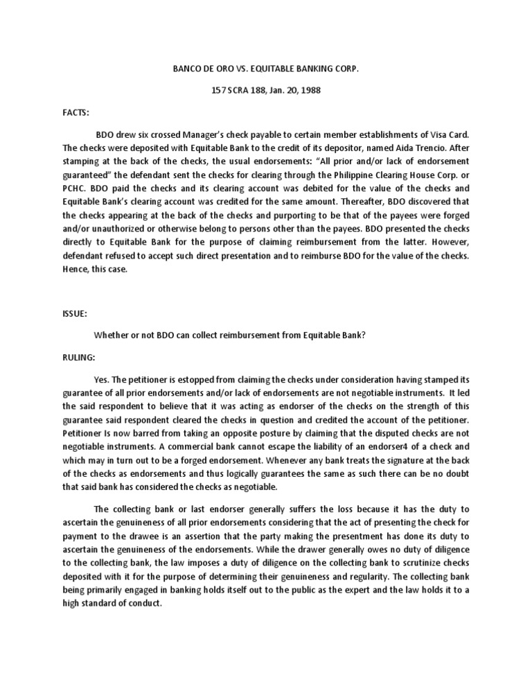 Banco de Oro vs. Equitable Banking Corp. 157 SCRA 188, Jan. 20, 1988 ...