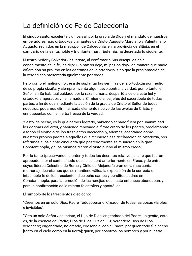 La Definición de Fe de Calcedonia | PDF | Cristo (título) | espíritu Santo