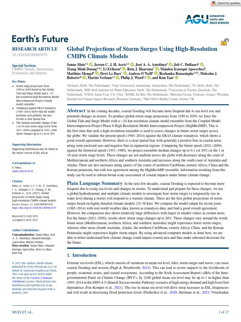Earth S Future - 2023 - Muis - Global Projections of Storm Surges Using ...