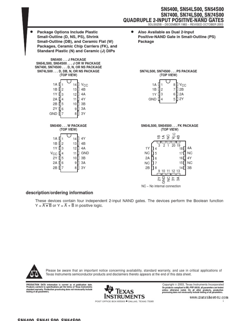 7400 Series Datasheet | PDF | Electronics | Electromagnetism