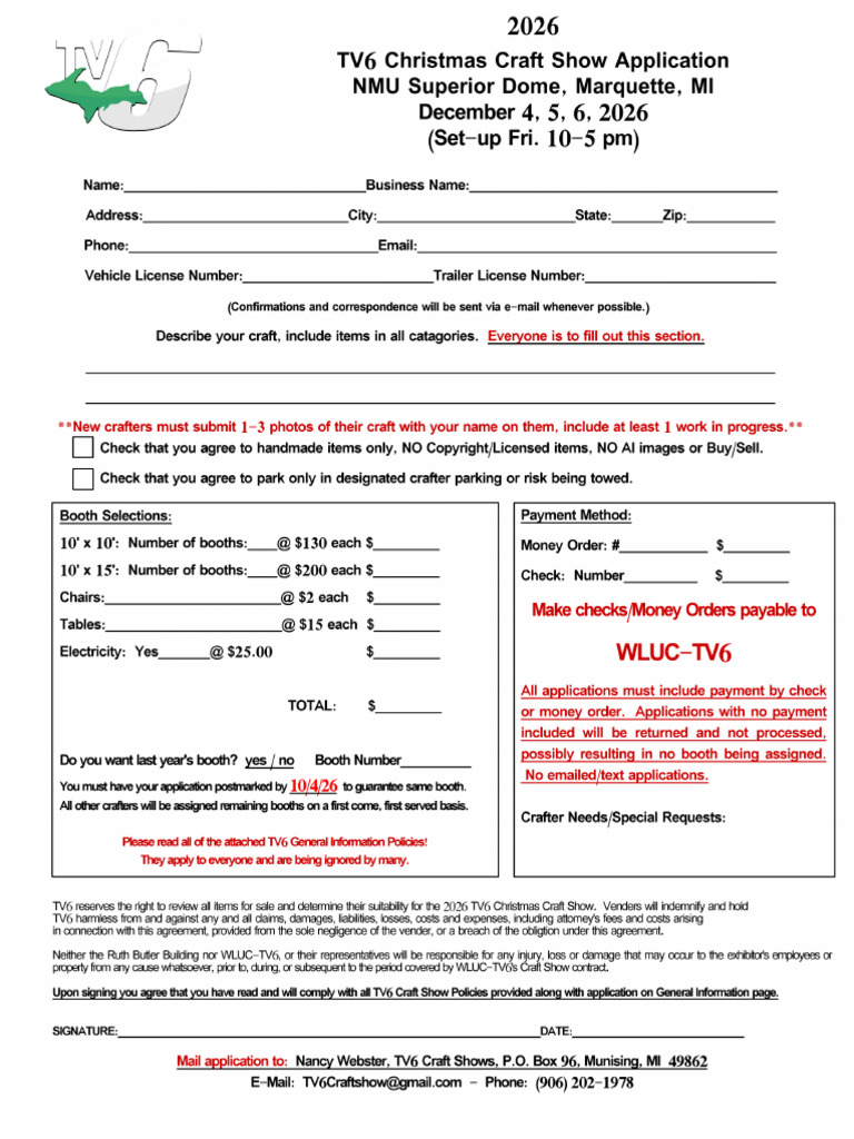TV6 Craft Show Application - Christmas 2026 | PDF