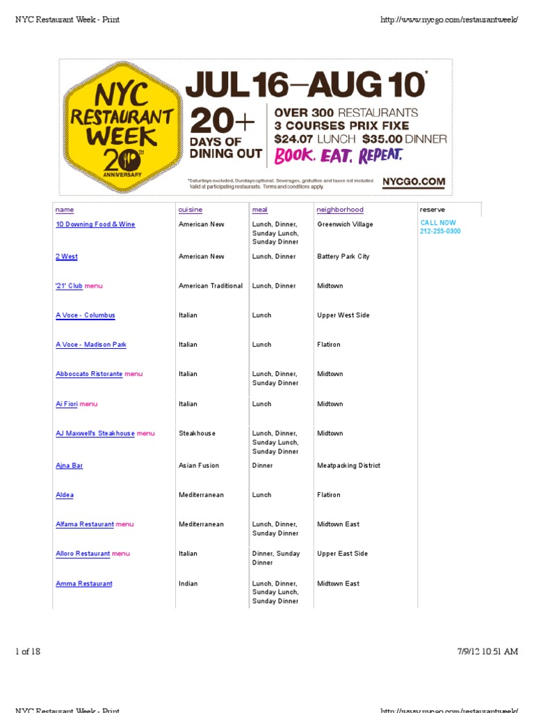 NYC Restaurant Week Menus Overview | PDF | Sports & Recreation ...