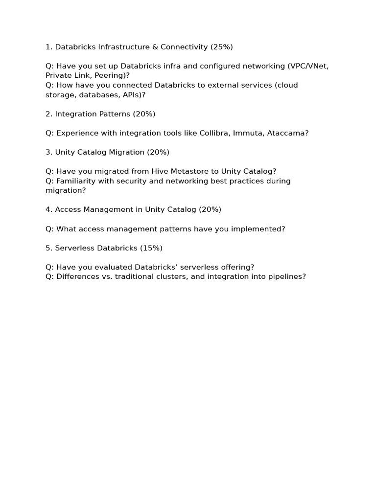 Databricks Architect Screening Questions | PDF
