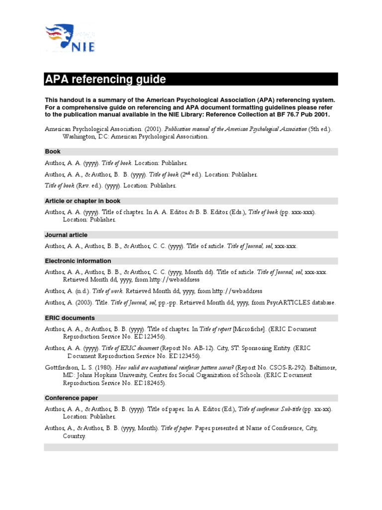 APA Referencing Guide v6.2 | PDF | American Psychological Association ...