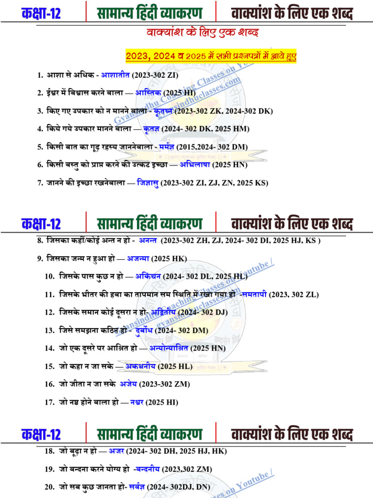 Vakyansh Ke Liye Ek Shabd 2026 | PDF