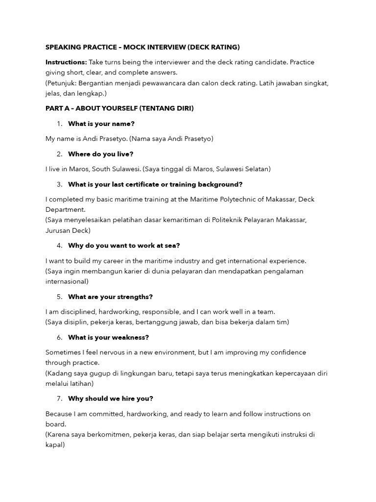 Speaking Practice - Mock Interview | PDF | Shipping | Water Transport