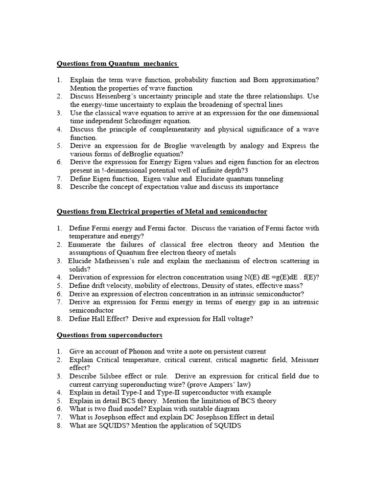 Important Questions in The Exam Point View | PDF | Electron | Waves
