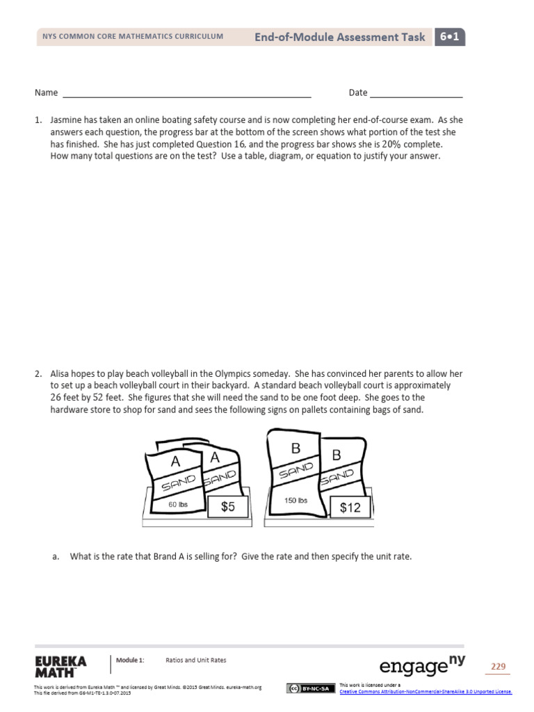 Math g6 m1 End of Module Assessment | PDF | Mathematics