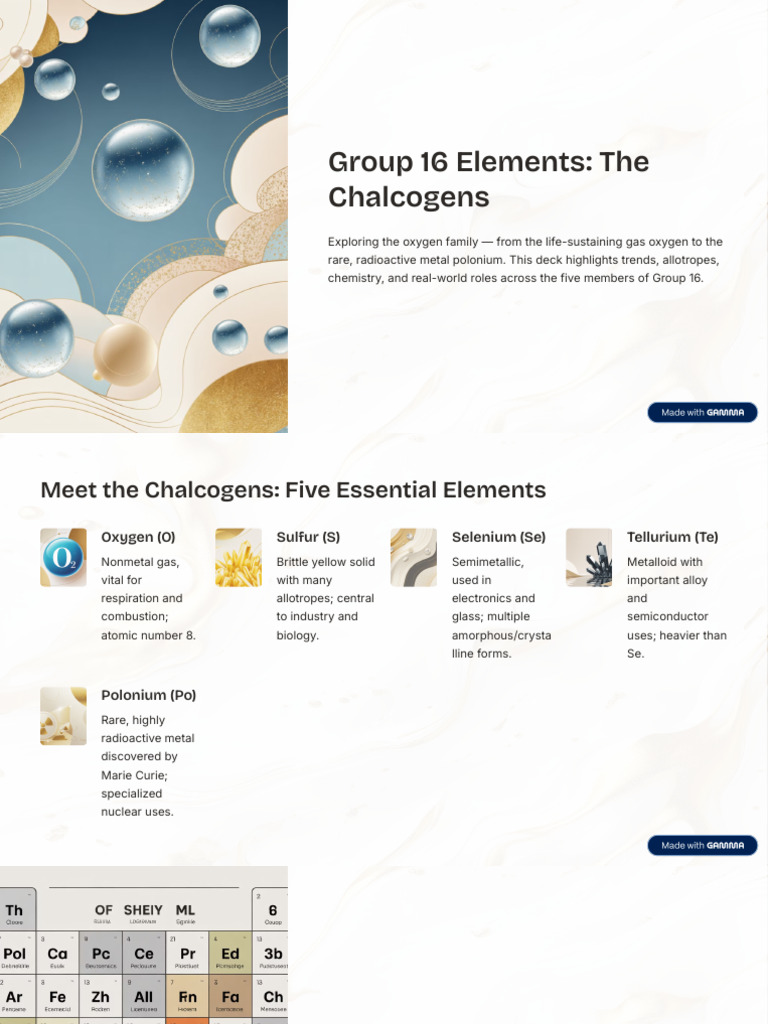 Group16-Elements (The Chalcogens) | PDF | Chemistry | Physical Chemistry