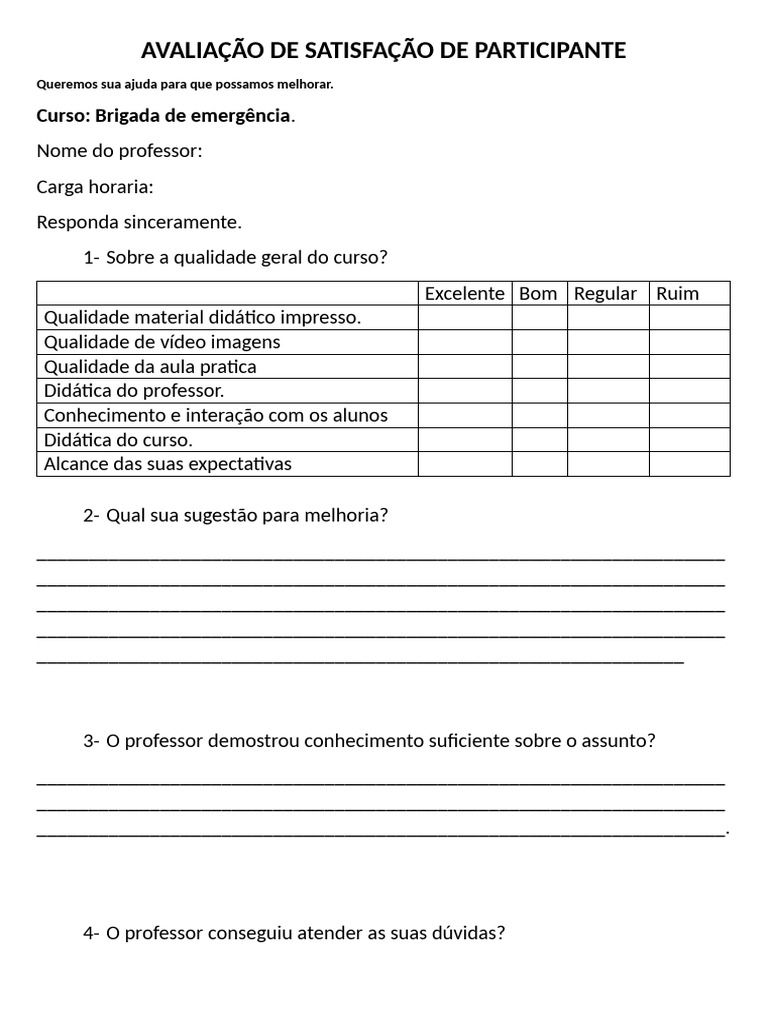 Avaliação de Satisfação de Participante | PDF