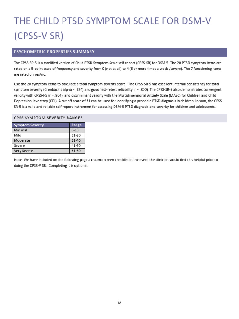 The Child Ptsd Symptom Scale for Dsm V | PDF | Mental Health | Abnormal ...