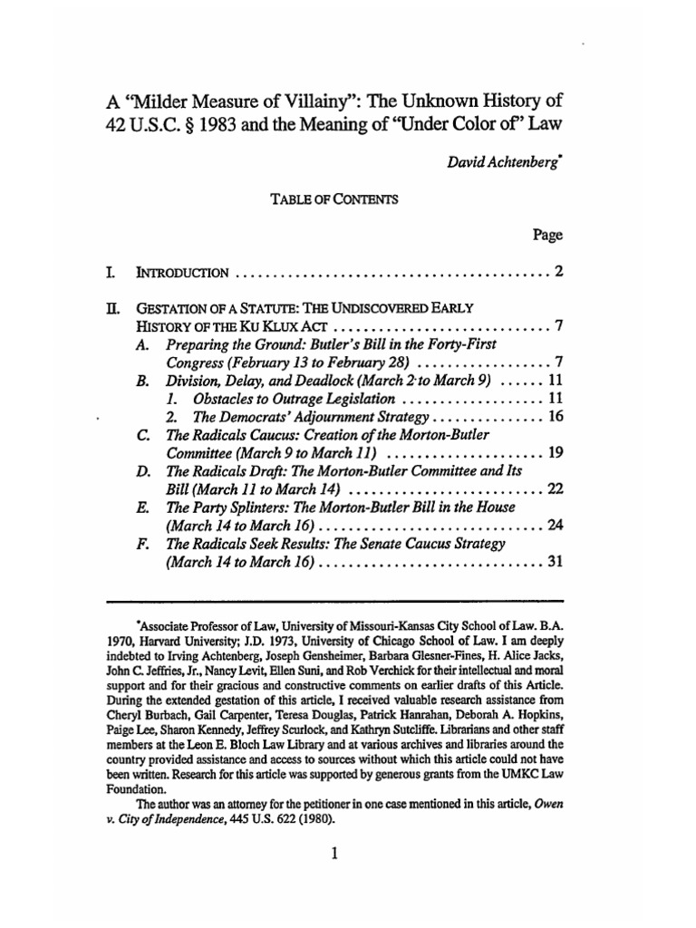 The Unknown History of Sec. 1983 and the Meaning of Under Color of Law ...
