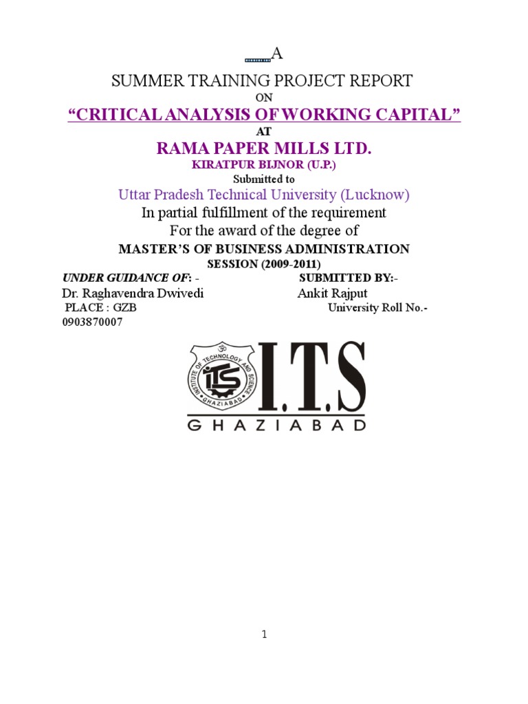 Ankit Working Capital Project Report | PDF | Working Capital | Inventory