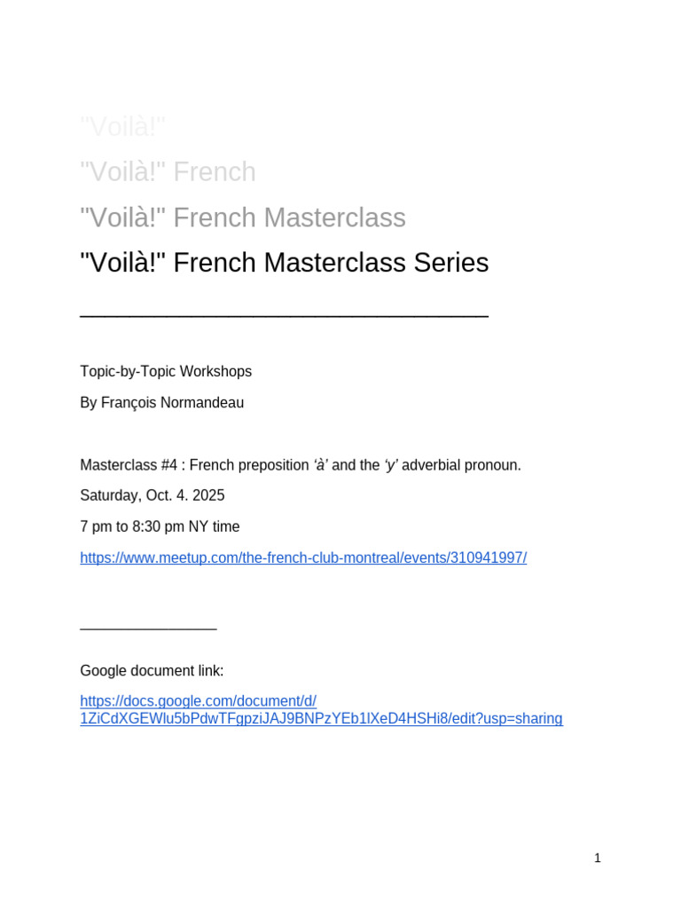 "Voilà!" French Masterclass Series — #4 — French preposition à and the ...