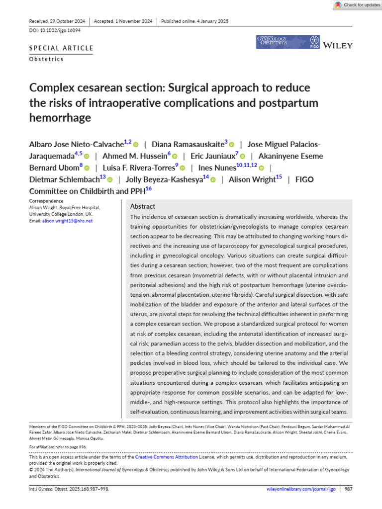 Intl J Gynecology Obste - 2025 - Nieto‐Calvache - Complex Cesarean ...