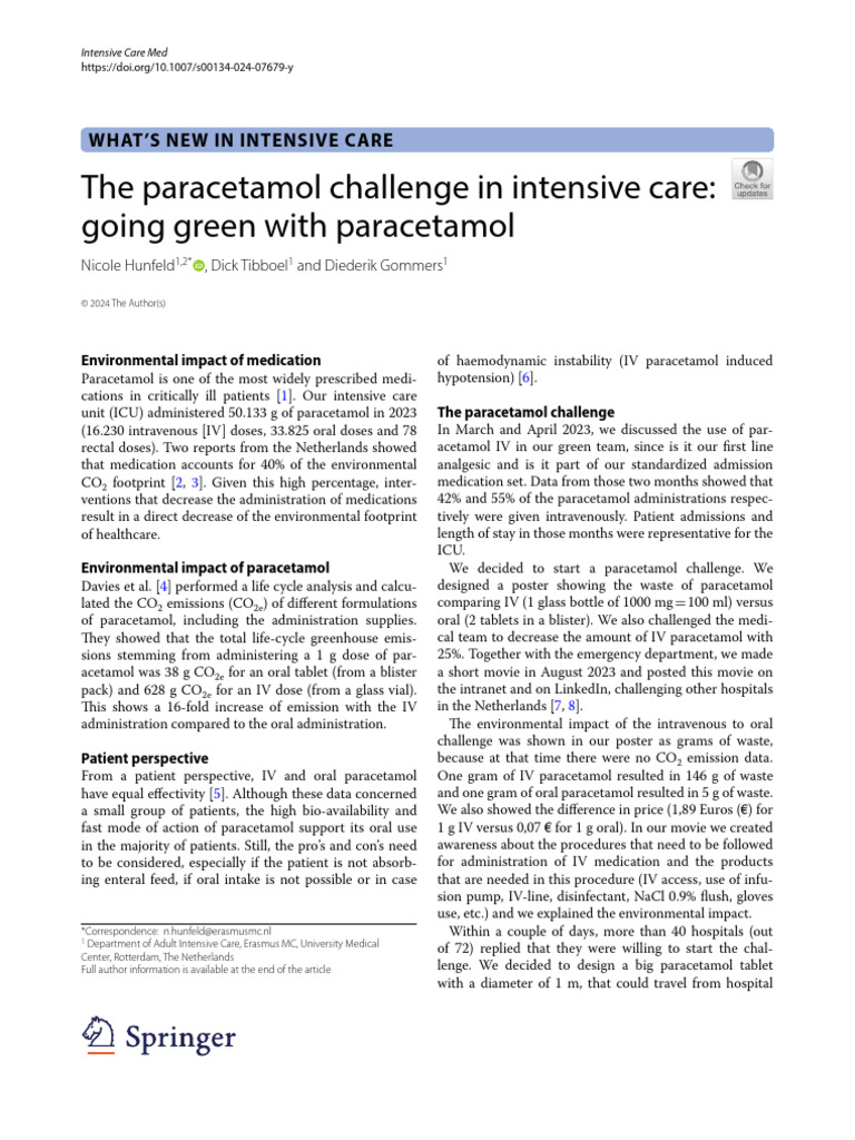 2024. the Paracetamol Challenge in Intensive Care_ __going Green With ...