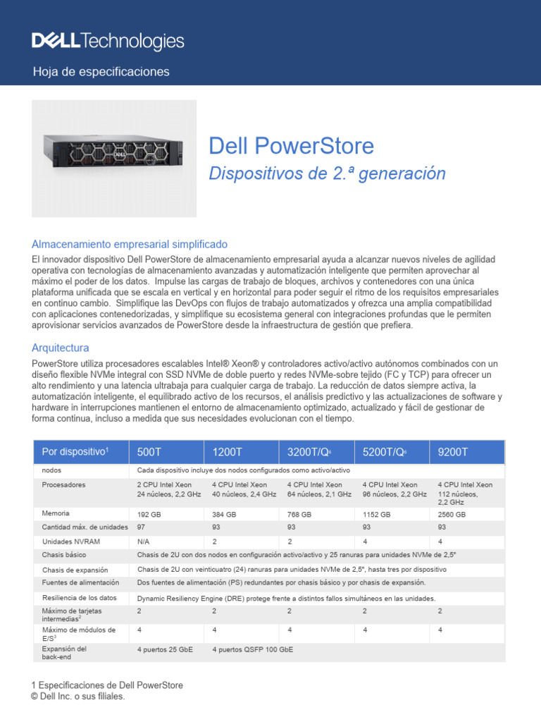 Dell Powerstore Gen2 Spec Sheet | PDF | Unidad de estado sólido ...