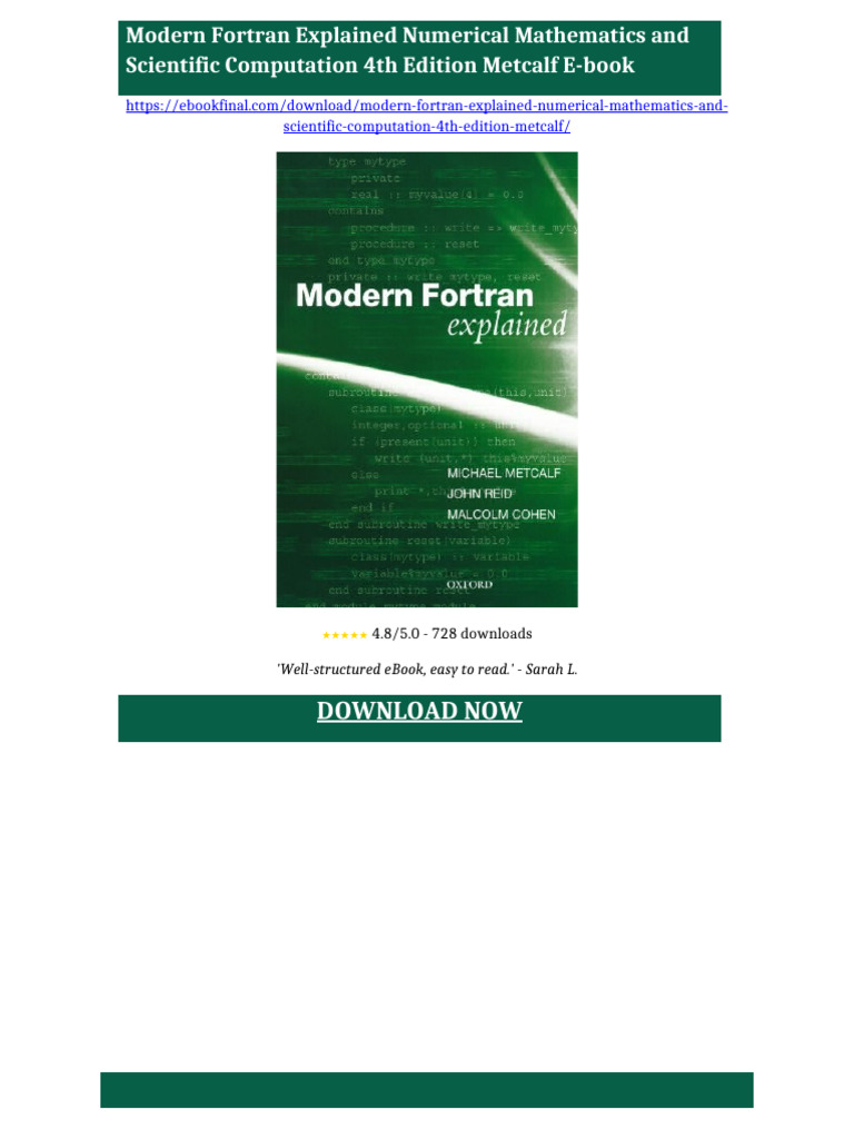 Modern Fortran Explained Numerical Mathematics and Scientific ...