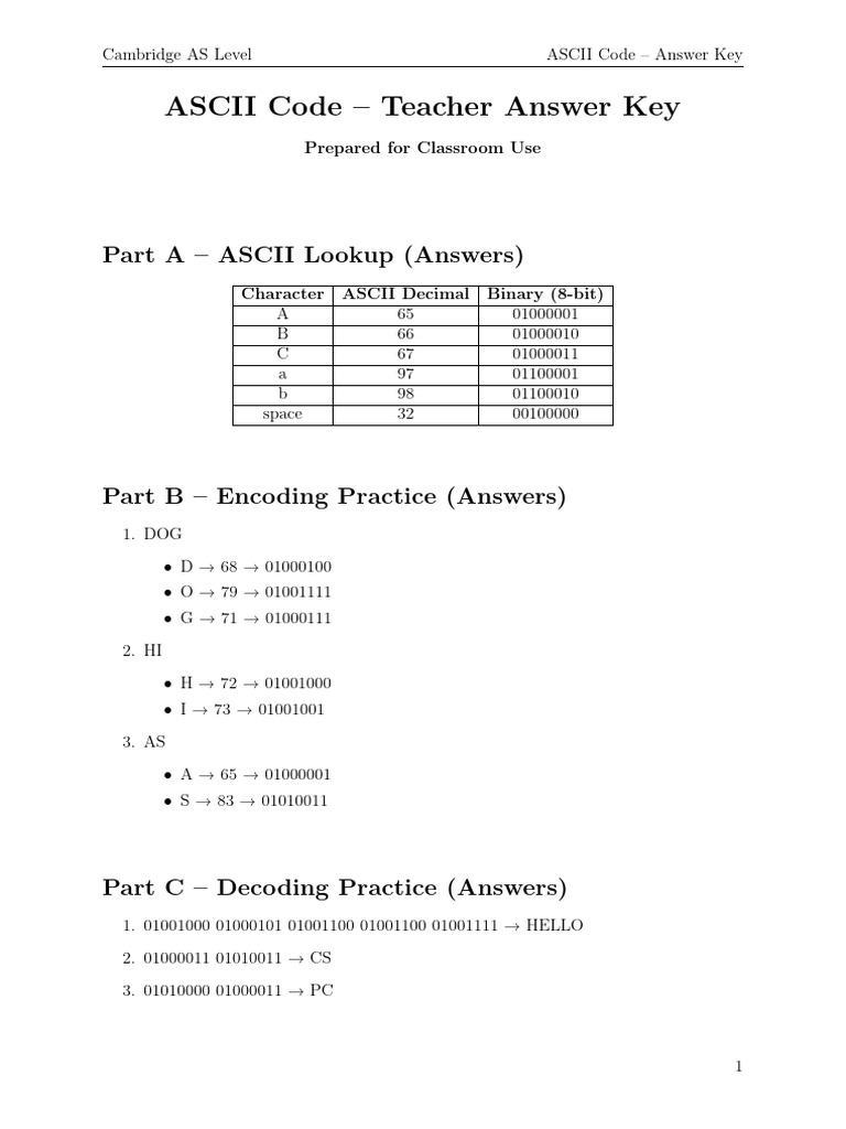ASCIIworksheet_texanswers | PDF