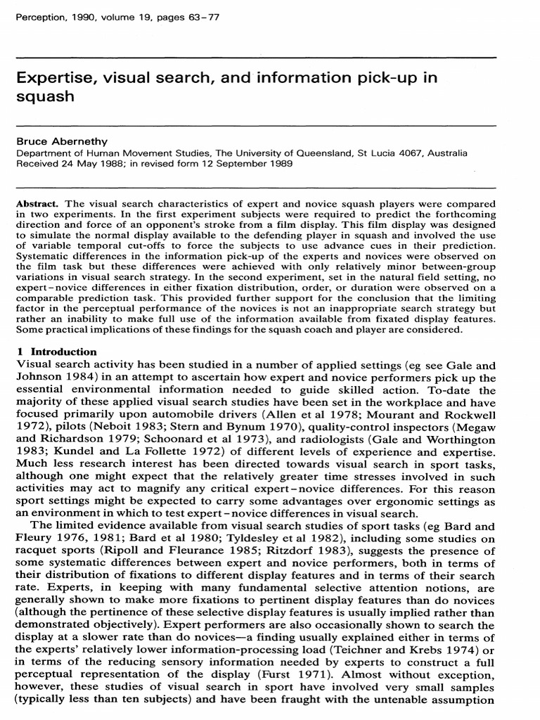 Abernethy 1990 | PDF | Expert | Perception