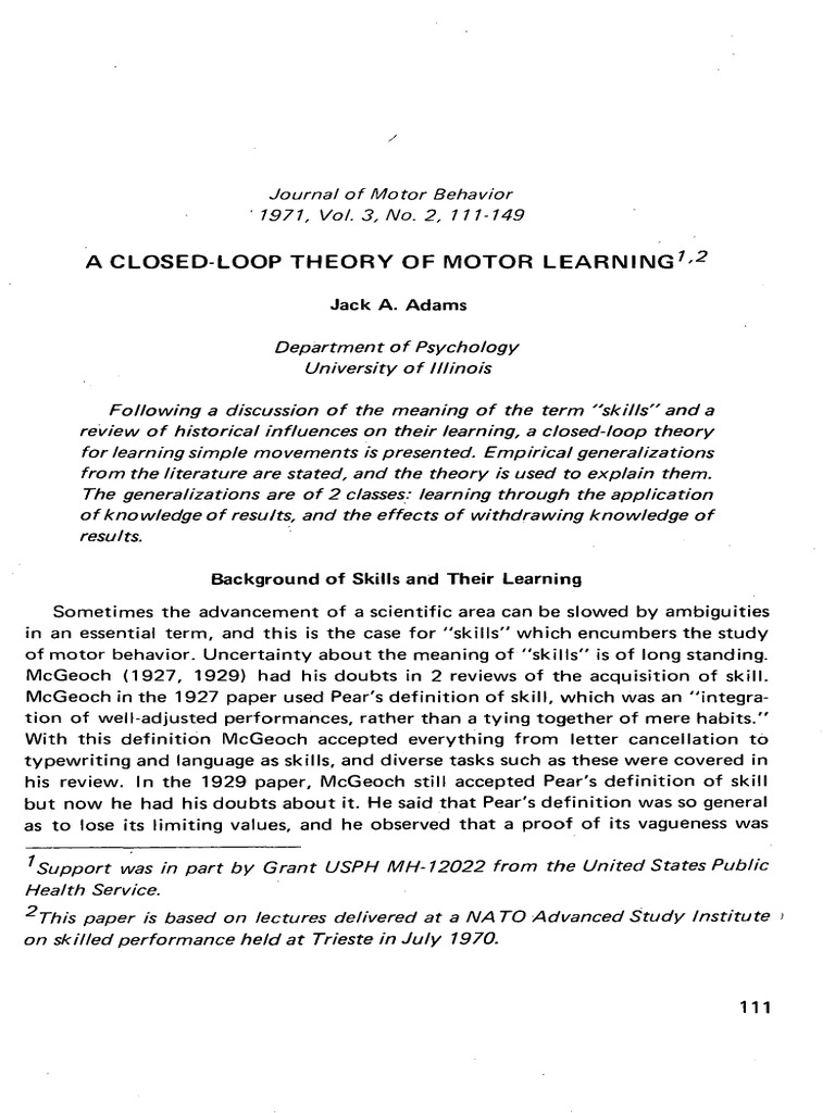 Adams, J. 1971 | PDF | Perception | Cognitive Psychology