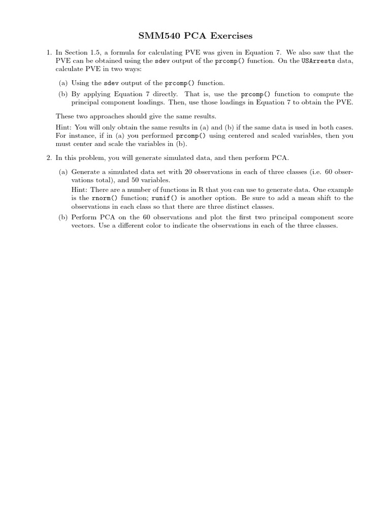 SMM540 PCA Exercises | PDF