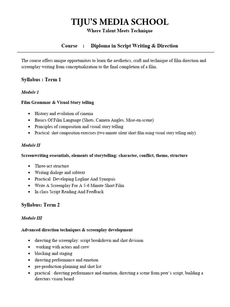 Diploma in Script Writing & Direction | PDF