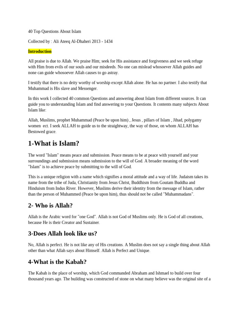 40 Top Questions About Islam (Gaaffile Gurguddo 40) | PDF | Prophets ...