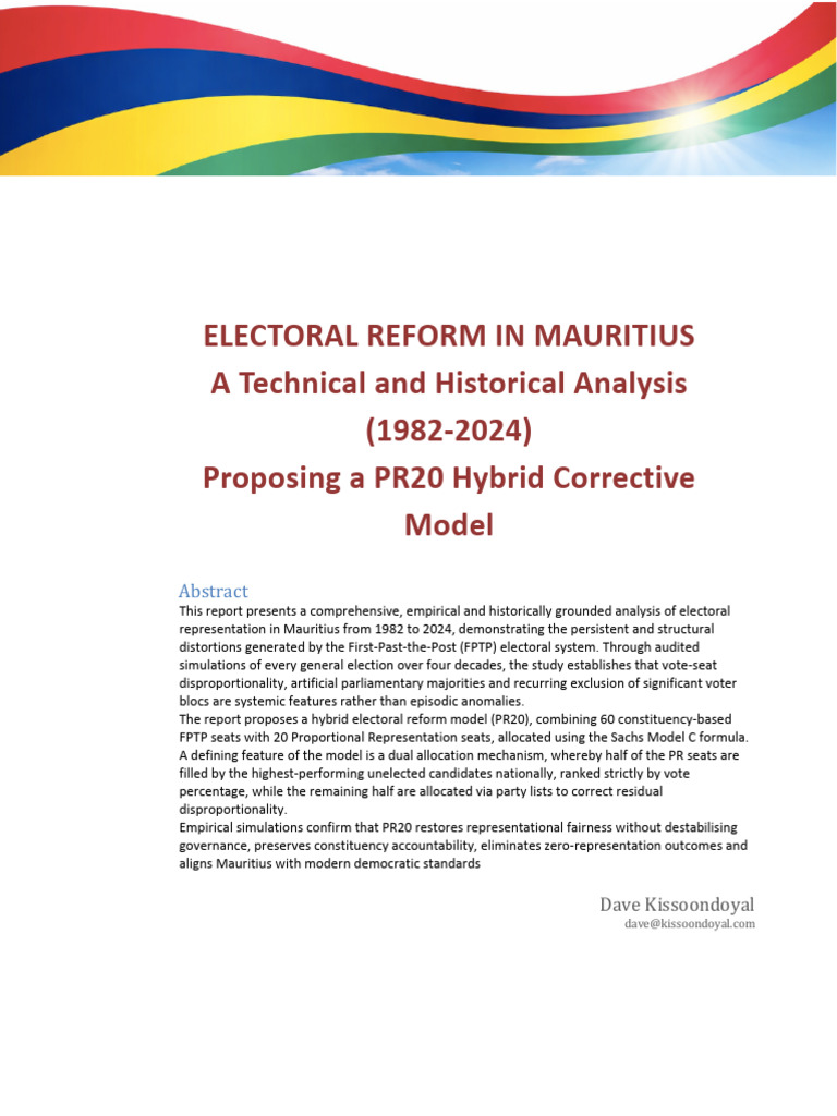 Mauritius Electoral Reform Report PR20 1982-2024 | PDF | Electoral ...