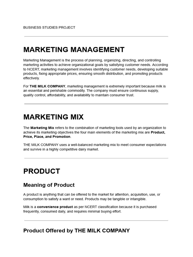 Project@Business Studies (2) | PDF | Marketing | Milk