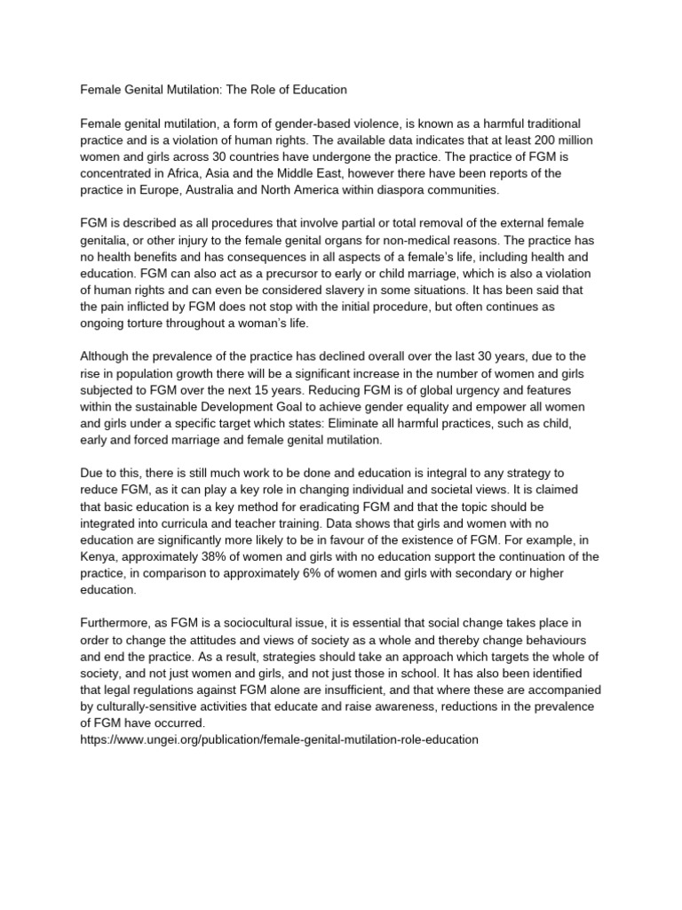 Female Genital Mutilation - The Role of Education | PDF | Female ...