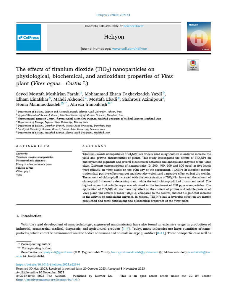 farahi 2023 | PDF | Titanium Dioxide | Nanoparticle