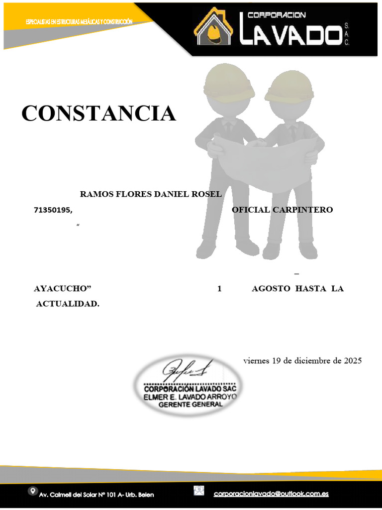 Constancia de de Trabajo Rosel | PDF