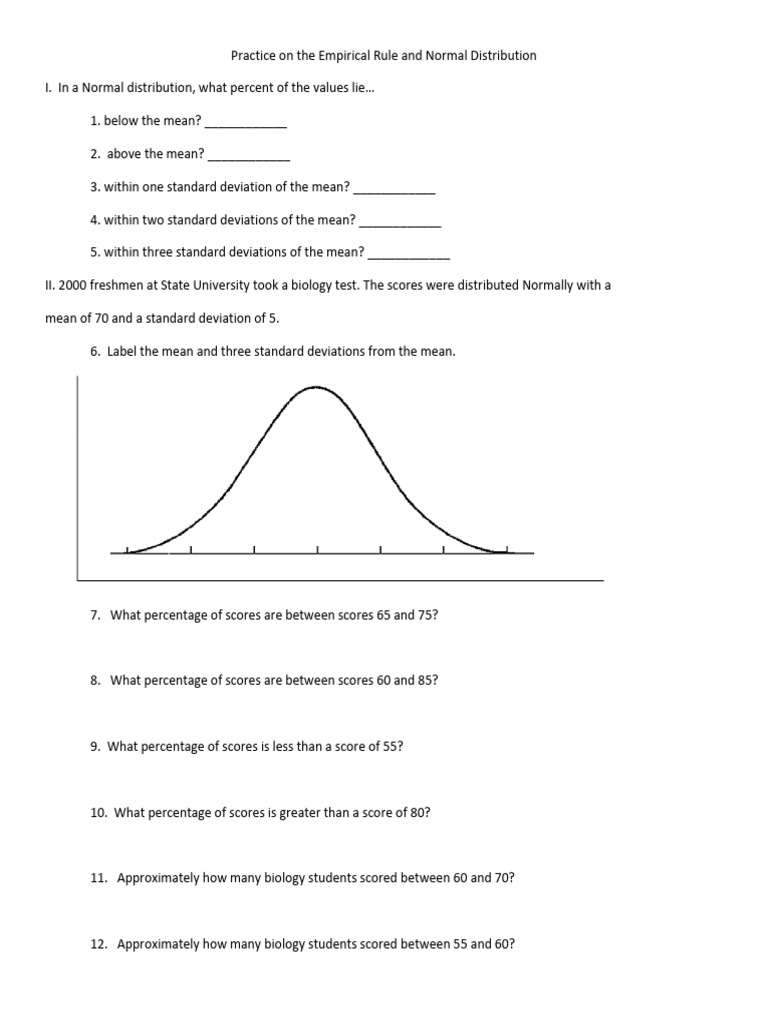 Practice on the Empirical Rule and Normal Distribution | PDF | Standard ...