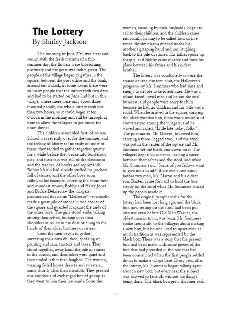 The Lottery - Full Text | PDF