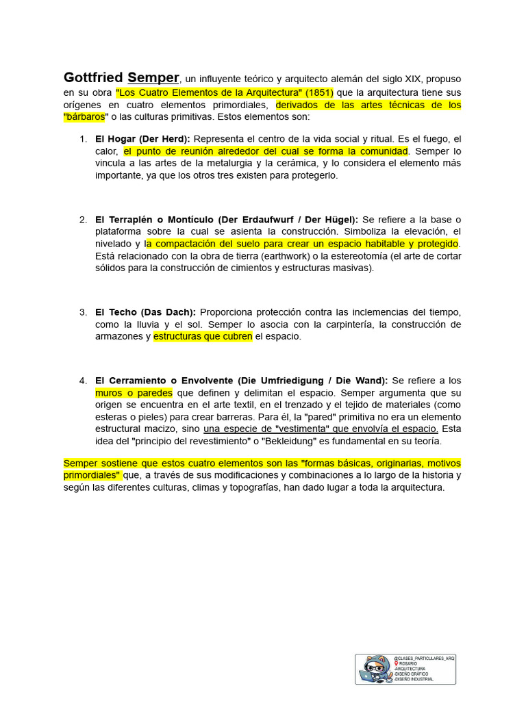 Gottfried Semper - Los Cuatro Elementos de La Arquitectura - (1851) | PDF