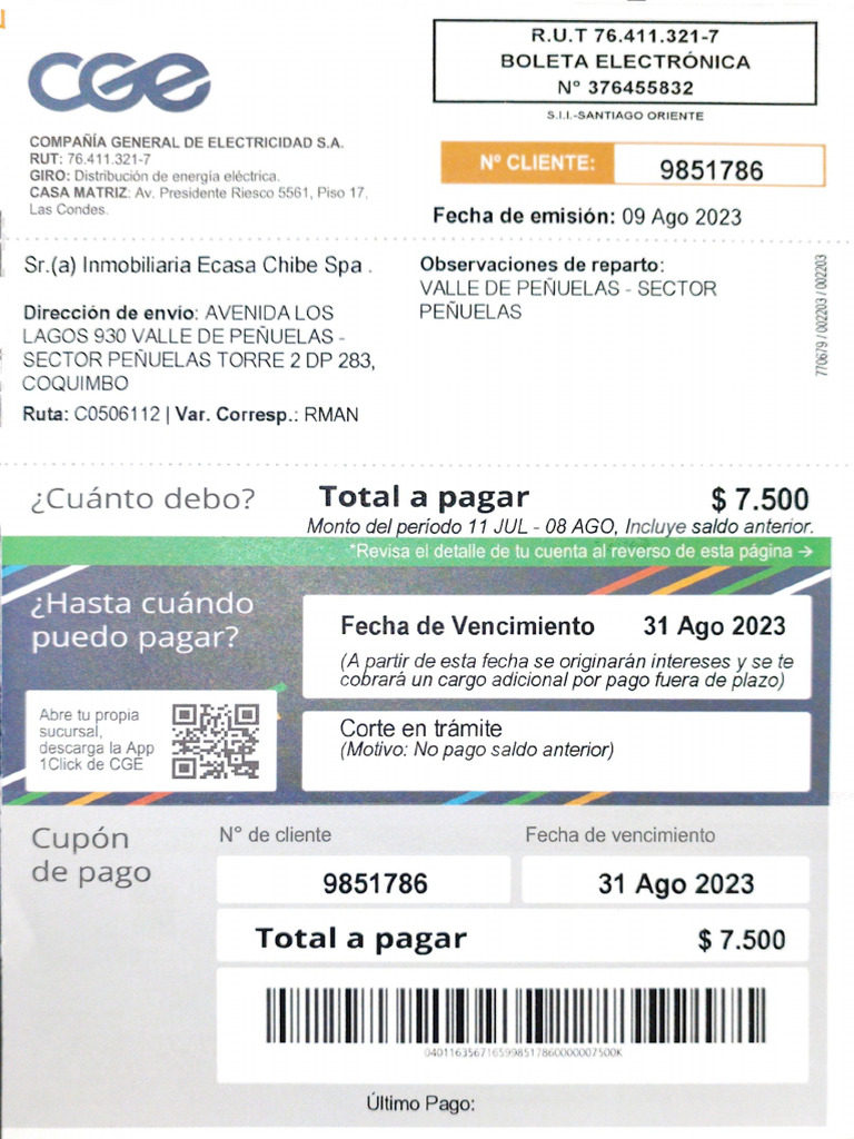 Boleta CGE Julio | PDF