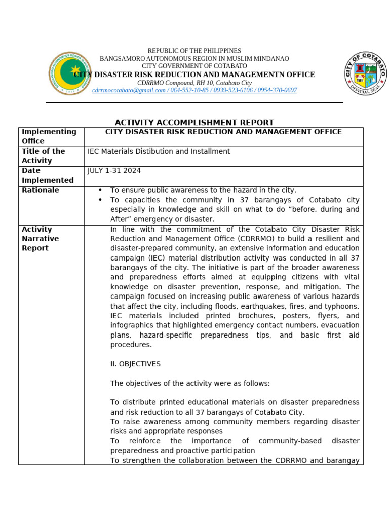 AAR IEC Materials | PDF | Emergency Management | Disaster Risk Reduction