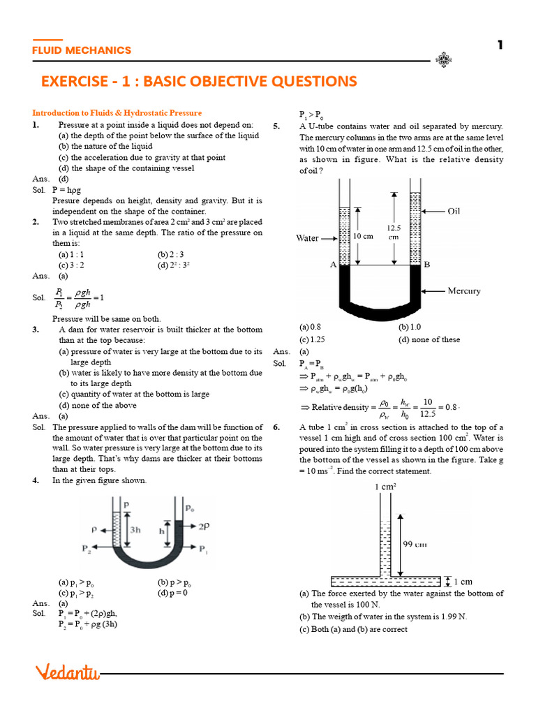 Fluids Mechanics EX-1 | PDF | Pressure | Buoyancy
