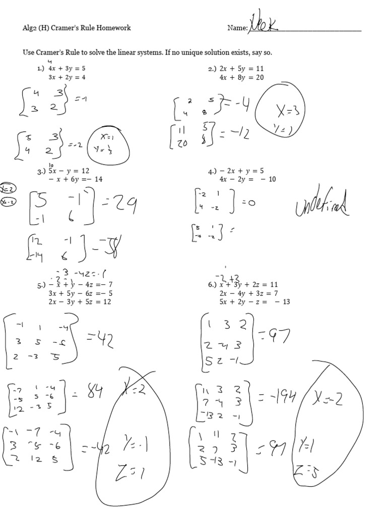 5.13 Cramer's Rule Homework | PDF | Chess Openings | Chess