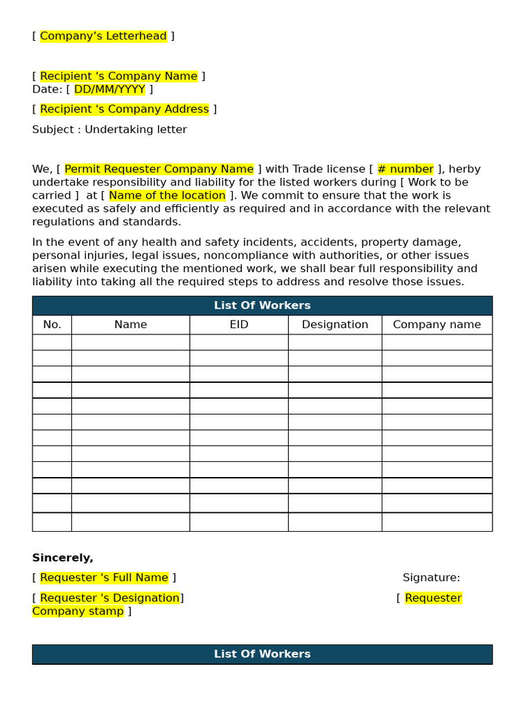 Undertaking Letter Format | PDF