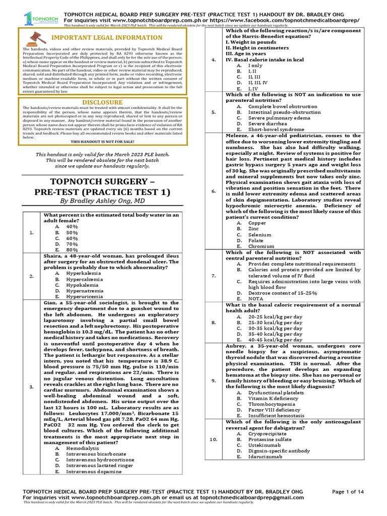 8 - Surgery Pretest (Practice Test 1) March 2023 | PDF | Bleeding ...