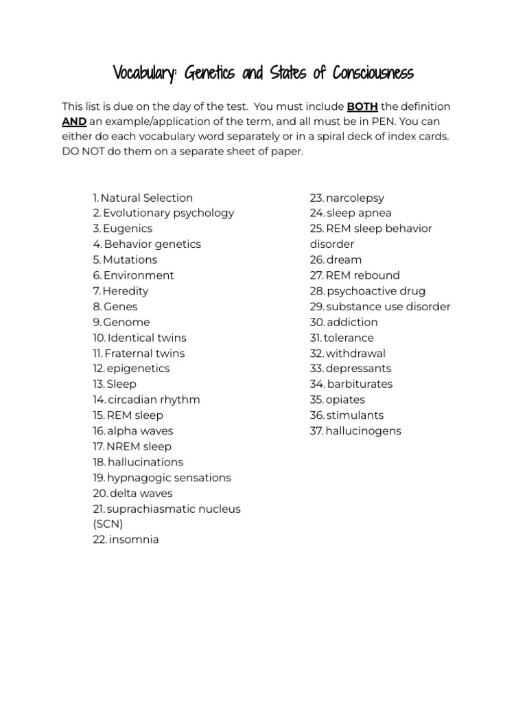 Vocabulary - Genetics and States of Consciousness-2 | PDF