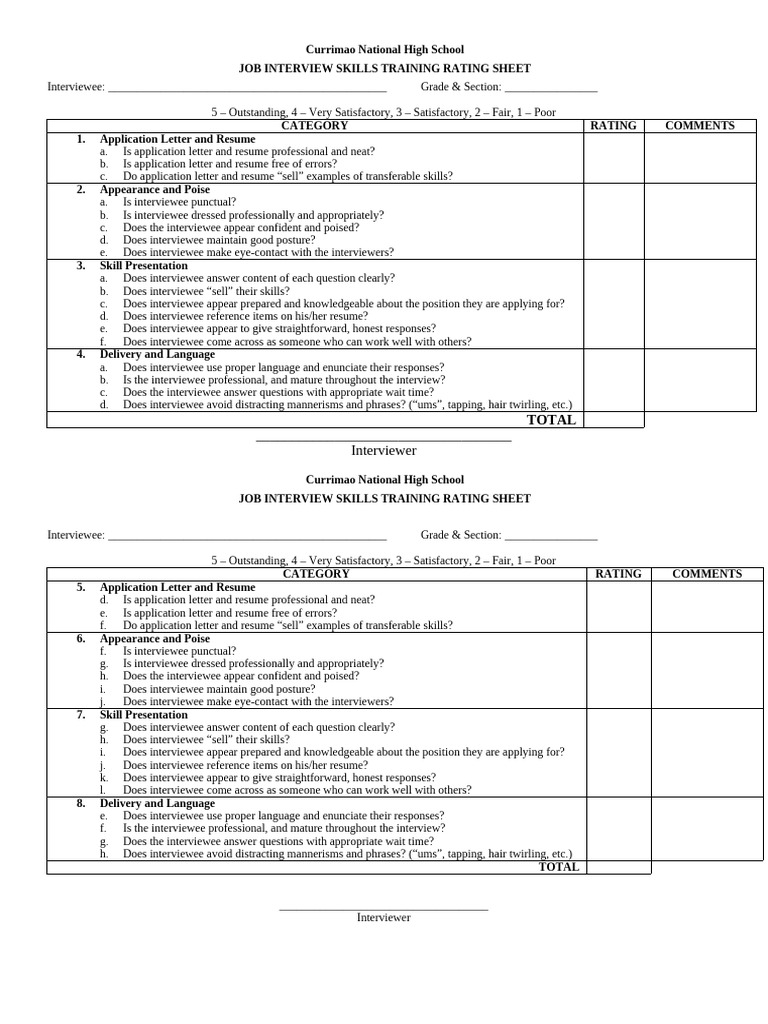 JOB-INTERVIEW-SKILLS-TRAINING-RATING-SHEET-1 | PDF | Job Interview ...