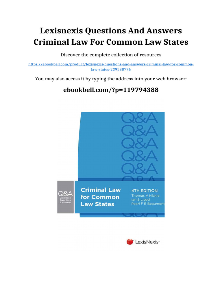 LexisNexis Questions and Answers Criminal Law For Common Law States ...