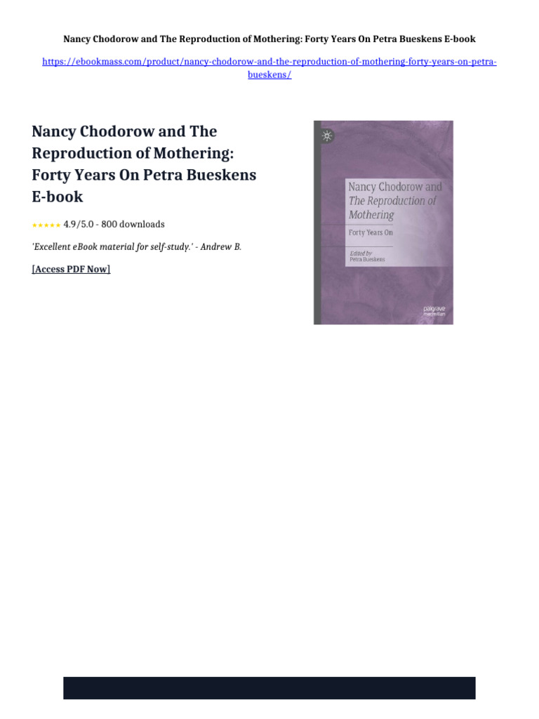 Nancy Chodorow and The Reproduction of Mothering: Forty Years On Petra ...
