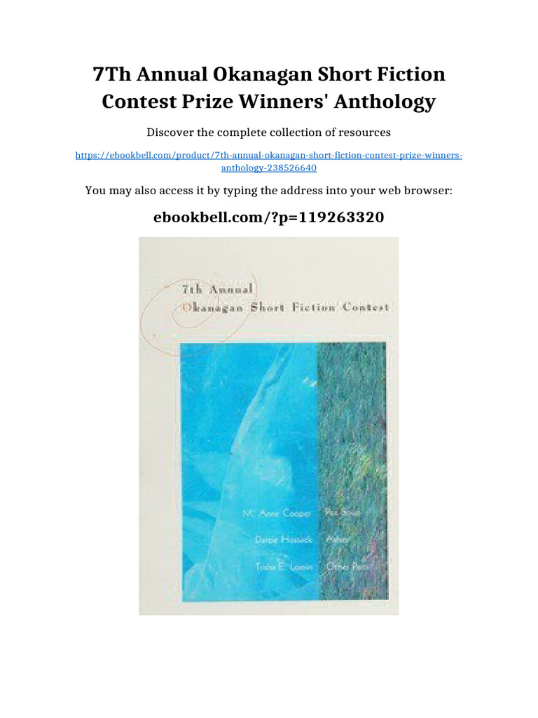 7th Annual Okanagan Short Fiction Contest Prize Winners' Anthology ...