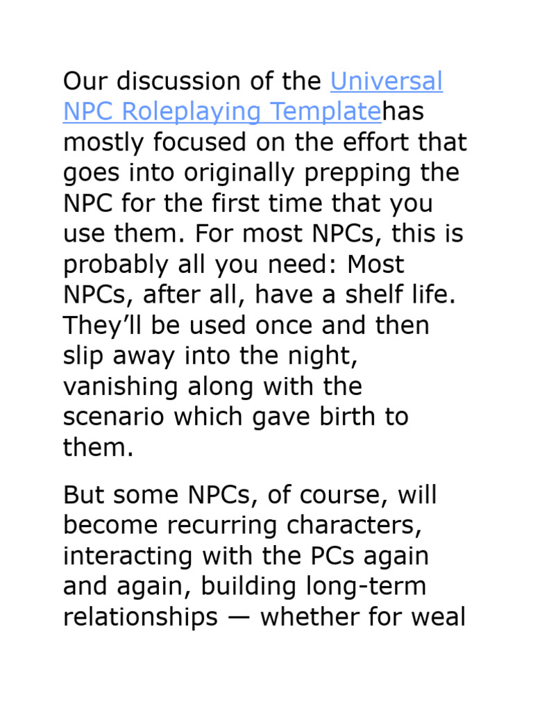 Advanced NPC Roleplaying Template Part 2 Activity Logs | PDF | Role ...