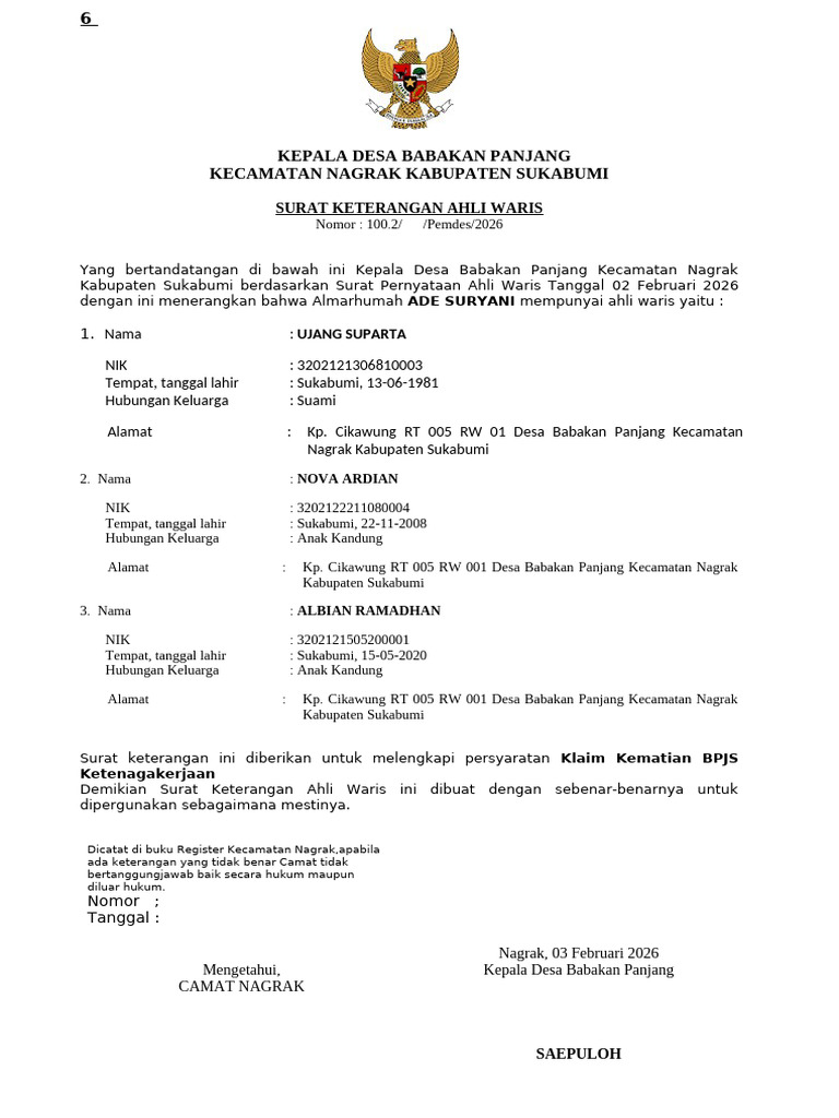 Form Ahli Waris - Tambahan | PDF