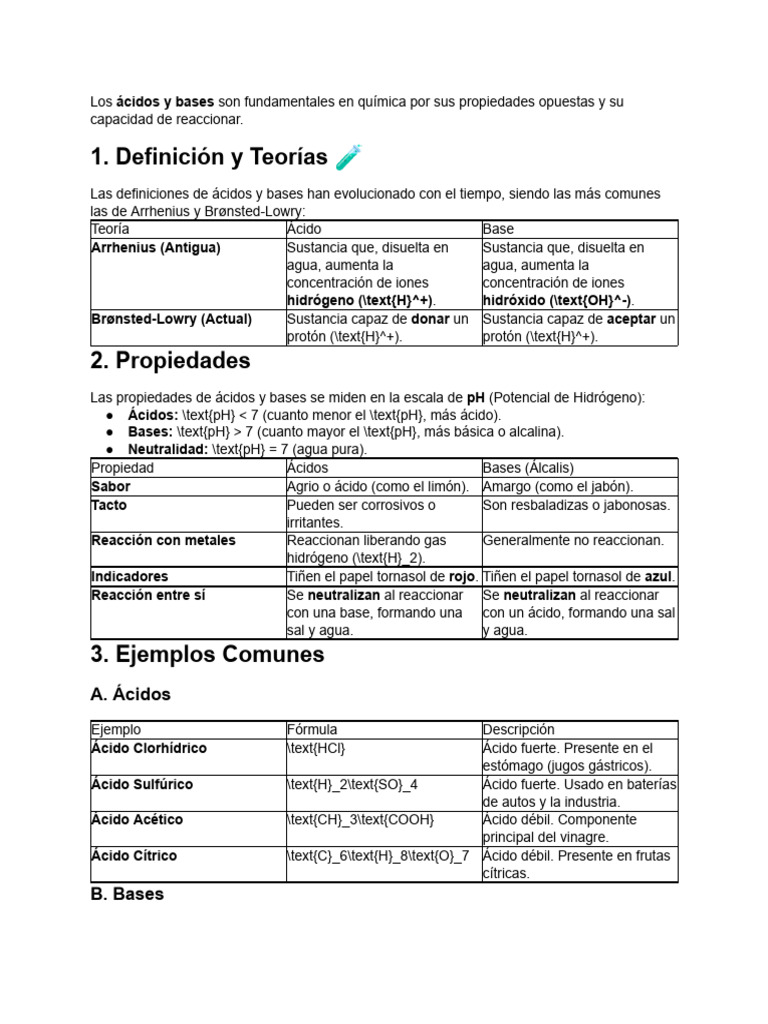 Ácidos y Bases - Definición, Propiedades y Ejemplos | PDF | Ácido ...